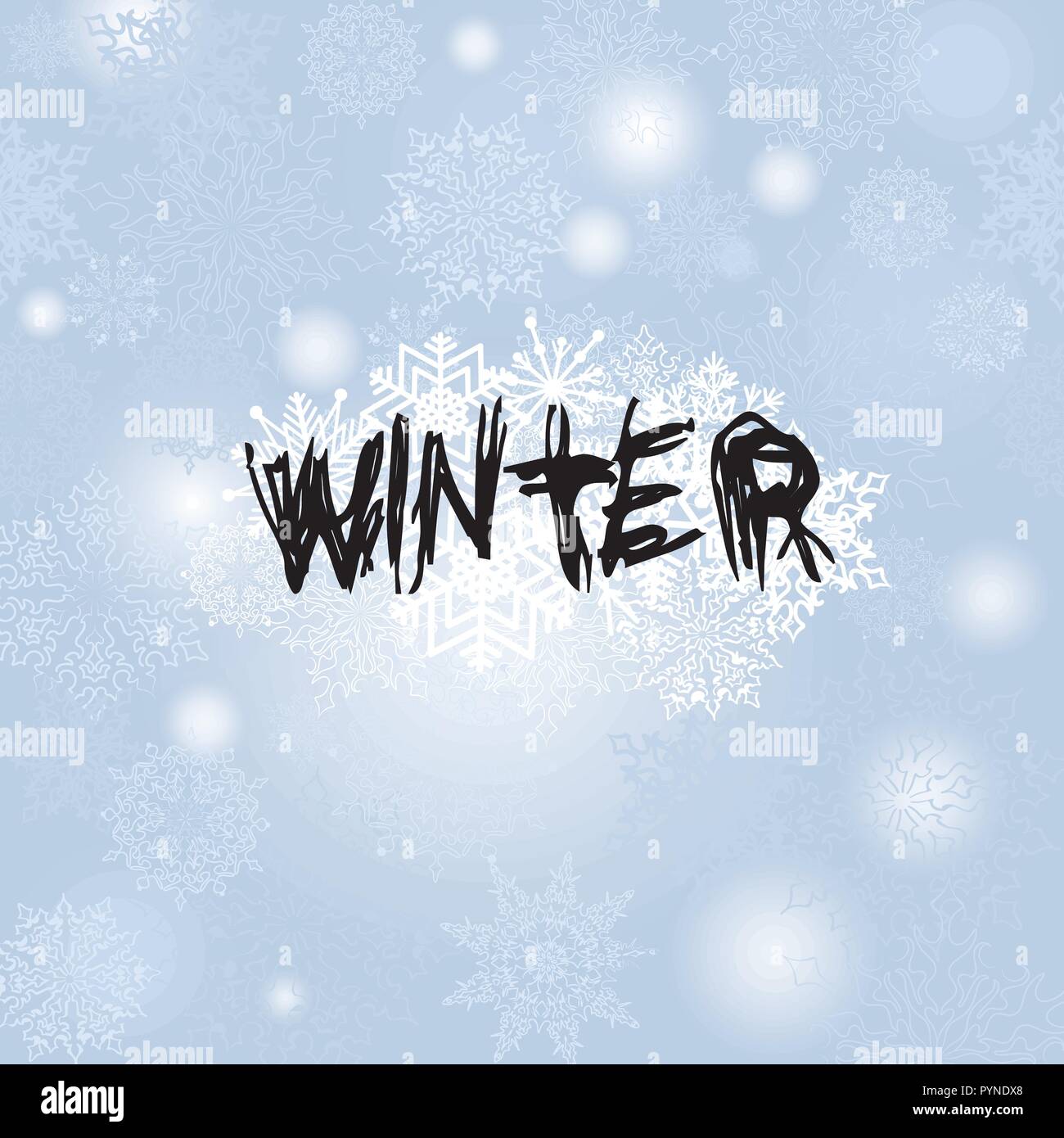 Christmas snowfall background with handwritten lettering WINTER. Winter ...