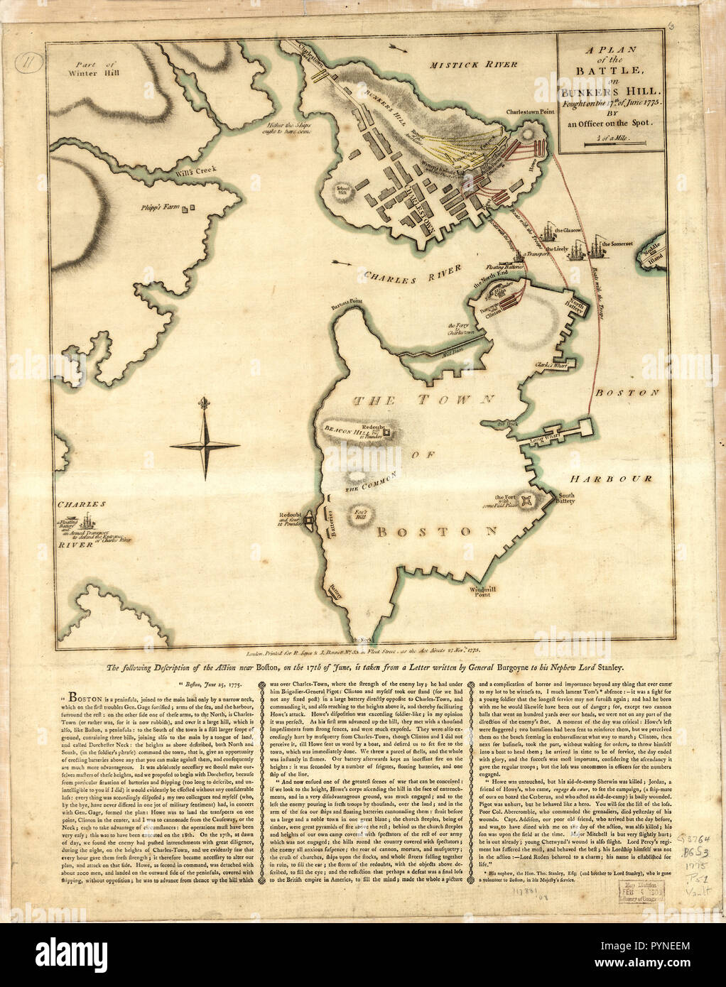 Vintage Maps / Antique Maps - A Plan of the battle, on Bunkers Hill ...