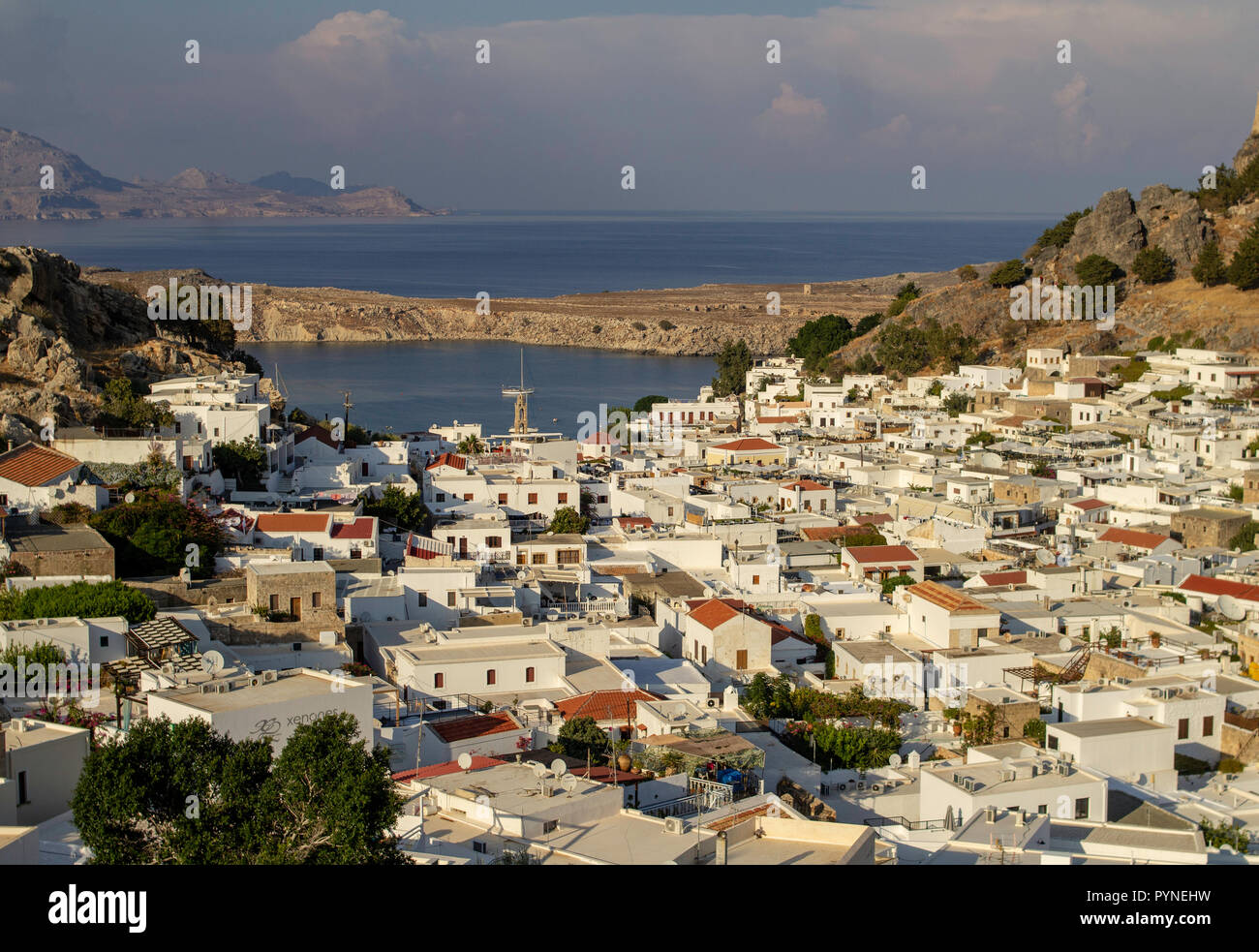 The village of Lindos, Rhodes,Greece viewed from one of the many ...