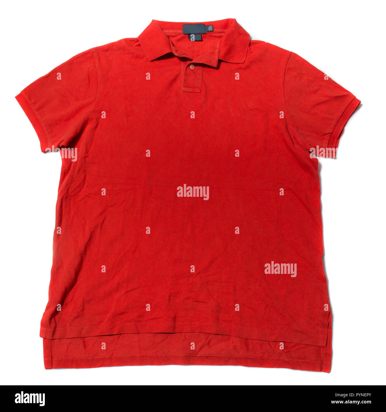 Vintage men's red sort sleeve polo shirt on white background Stock ...