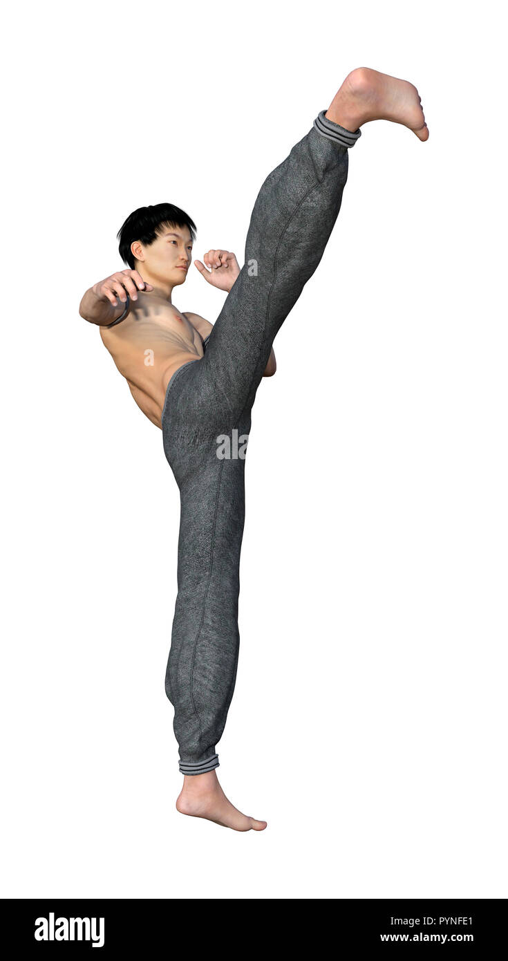 3D rendering of a fighting monk isolated on white background Stock ...