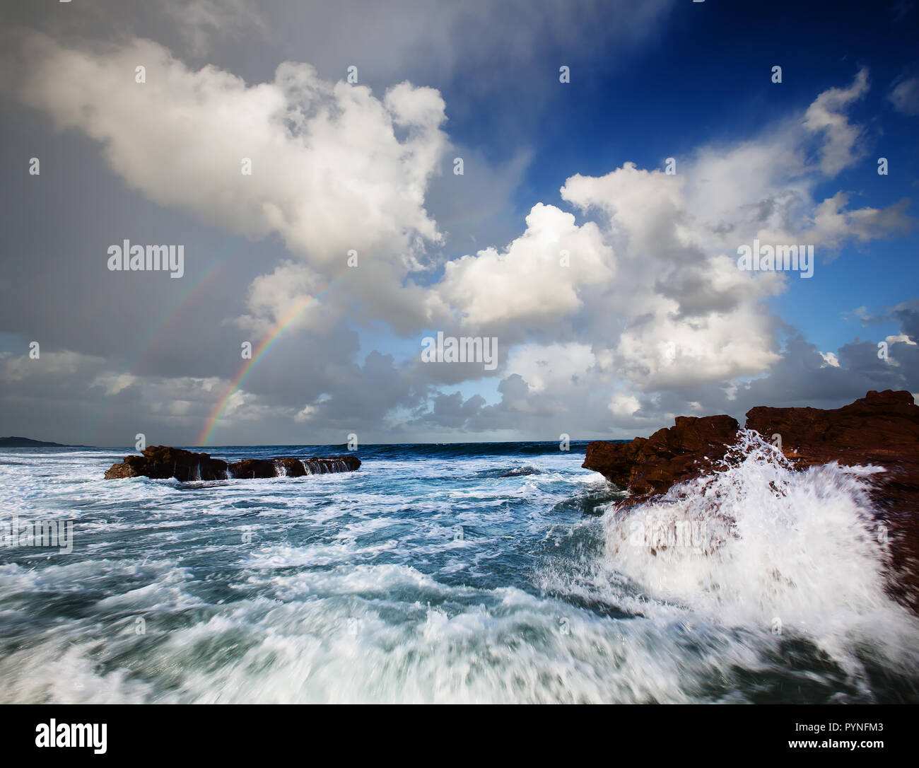 Vibrant seascape view at Scottburgh, South Africa, with a double ...