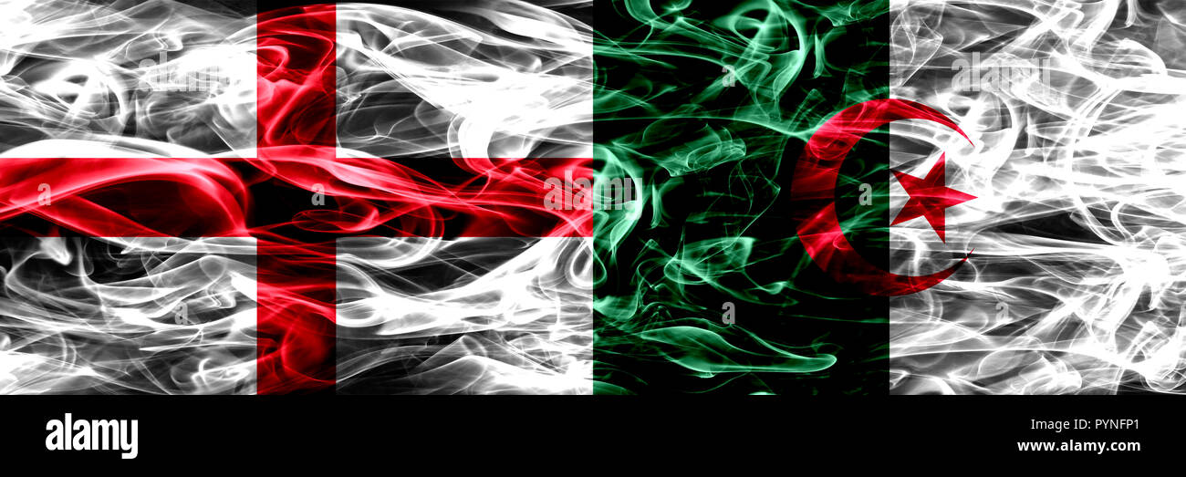 England vs Algeria, Algerian smoke flags placed side by side. Thick ...