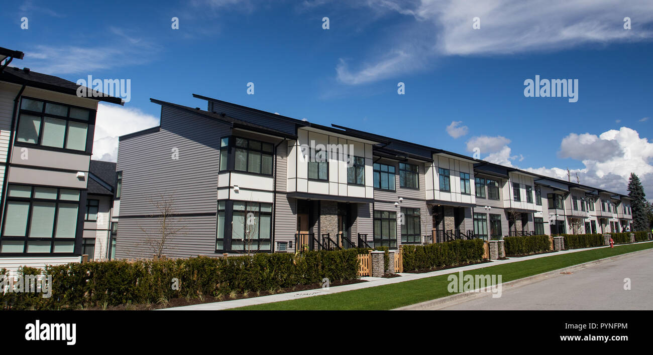 New townhouse complex. brand new houses just after construction on real ...