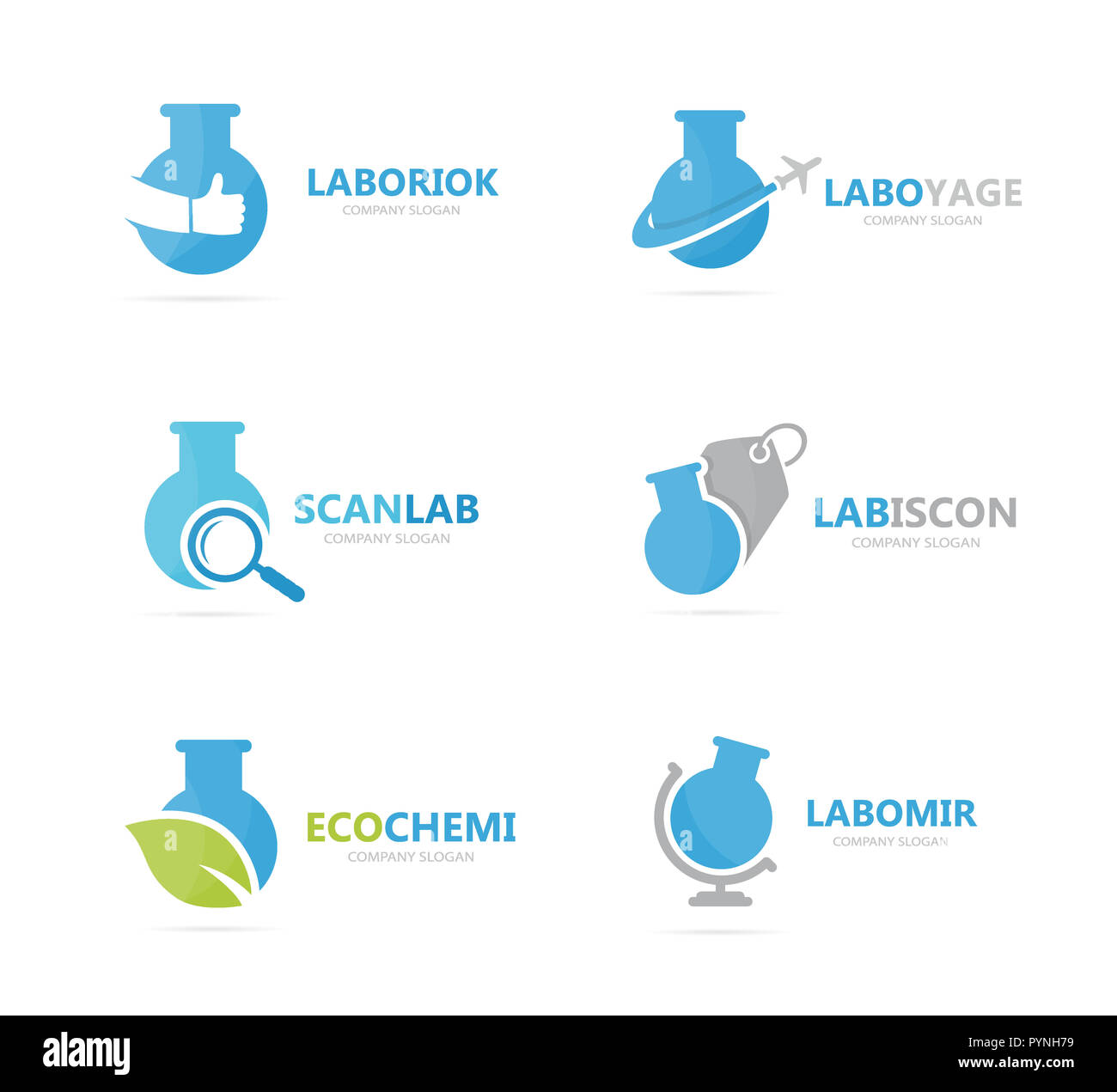 Set of lab bottle logo combination. Bulb and flask symbol or icon ...