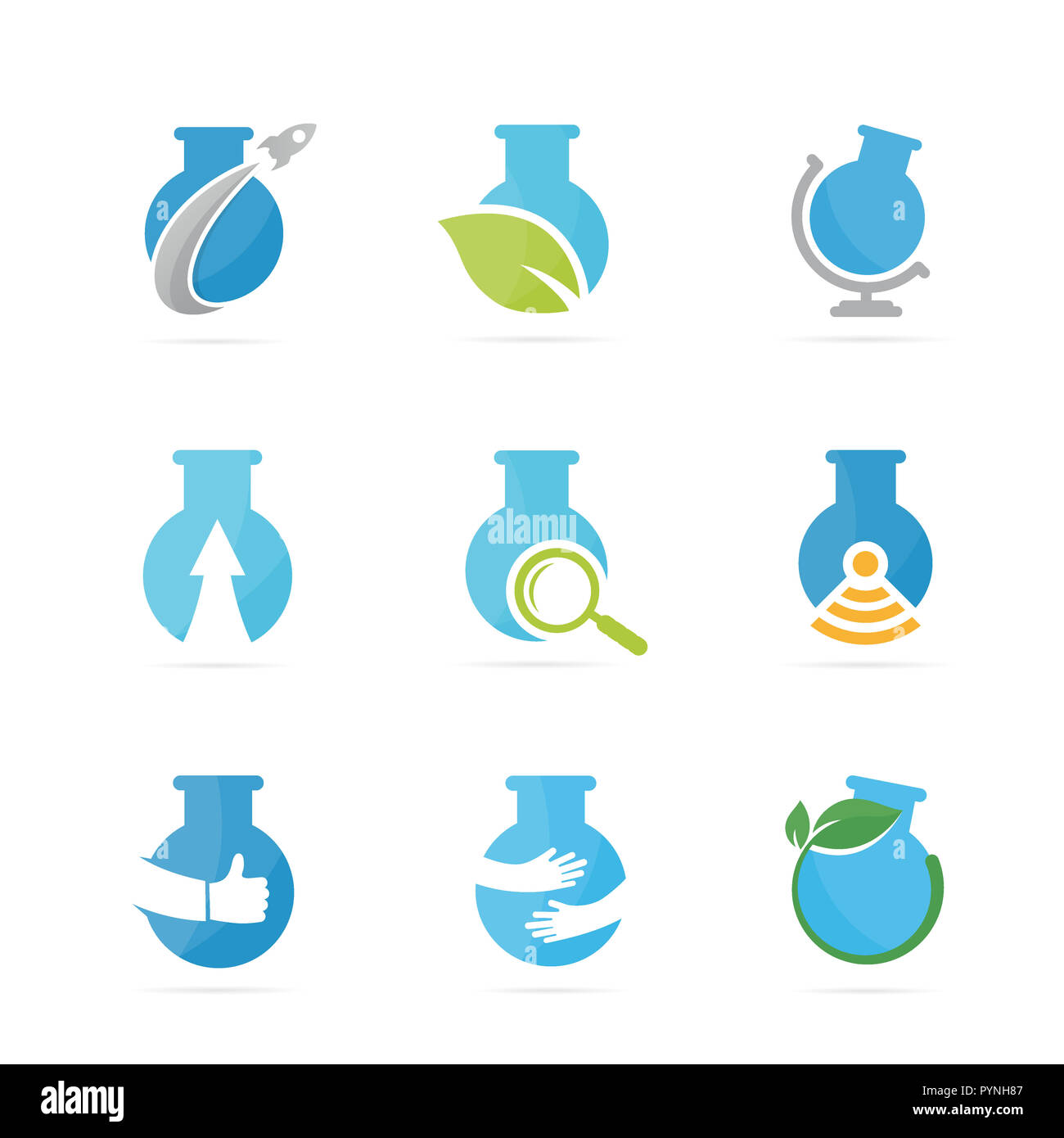 Set of lab bottle logo combination. Bulb and flask symbol or icon ...