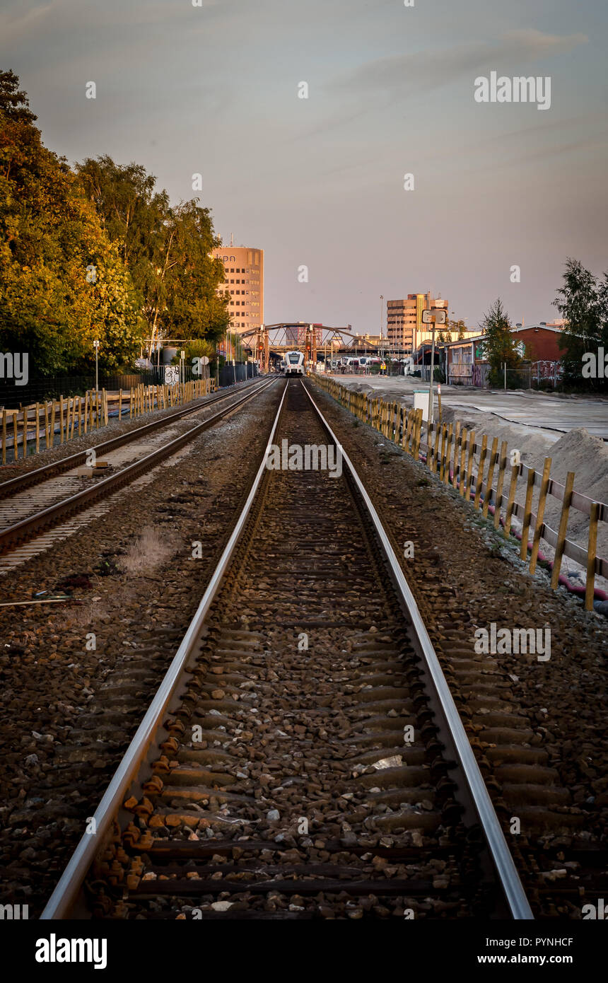 Train approaching on the rail Stock Photo - Alamy