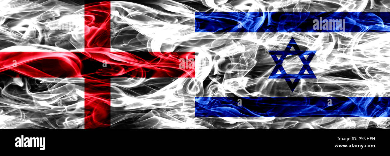 England vs Israel, Israeli smoke flags placed side by side. Thick ...