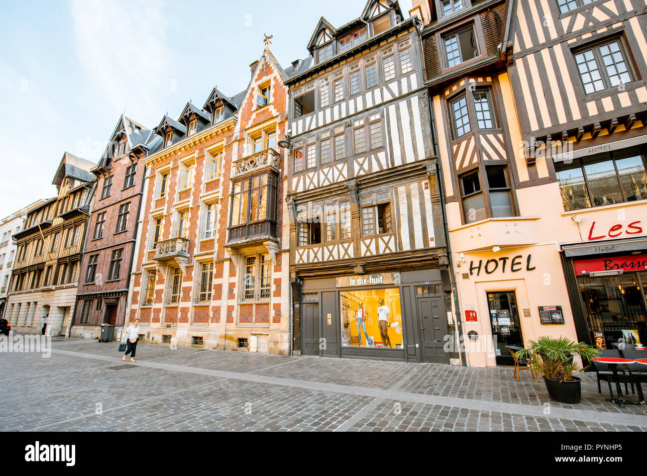 ROUEN, FRANCE - September 03, 2017: Ancient half-timbered houses on the ...
