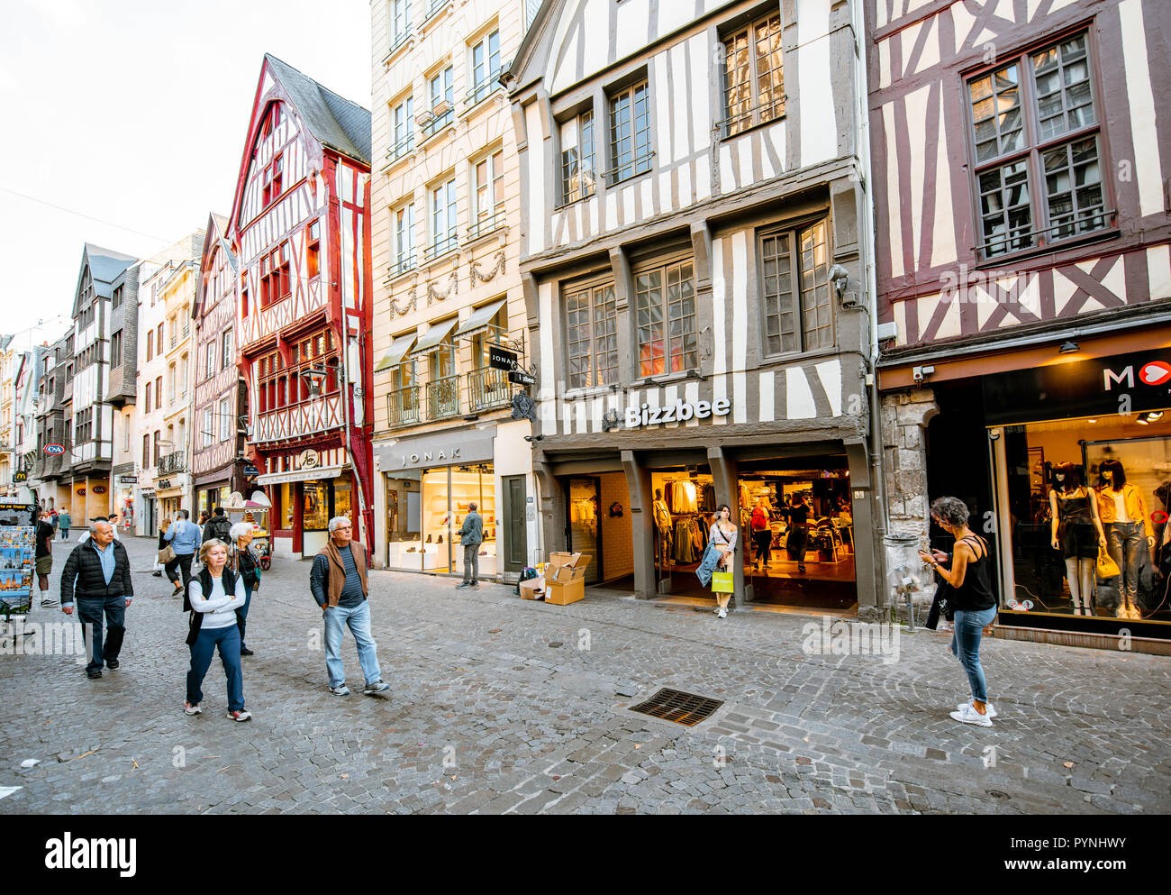 ROUEN, FRANCE - September 03, 2017: Ancient half-timbered houses on the ...