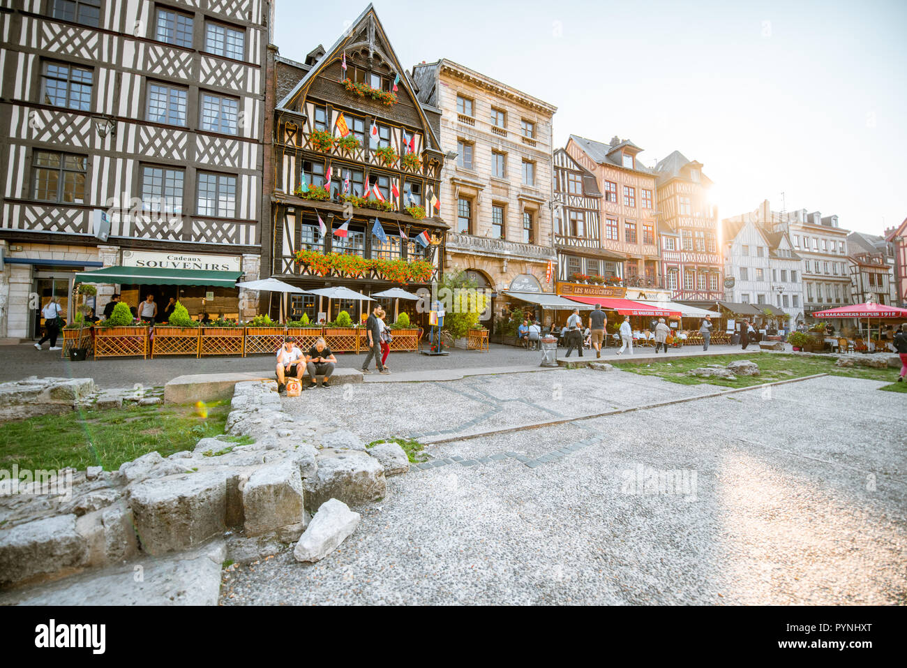 ROUEN, FRANCE - September 03, 2017: Beautiful houses on the old market ...