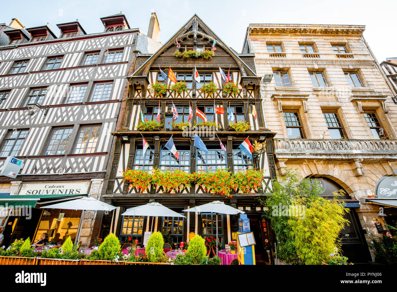 ROUEN, FRANCE - September 03, 2017: Beautiful houses on the old market ...