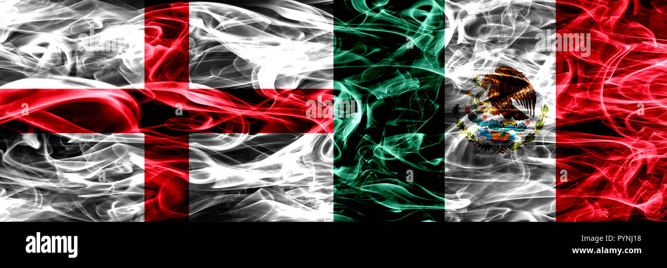 England vs Mexico, Mexican smoke flags placed side by side. Thick ...