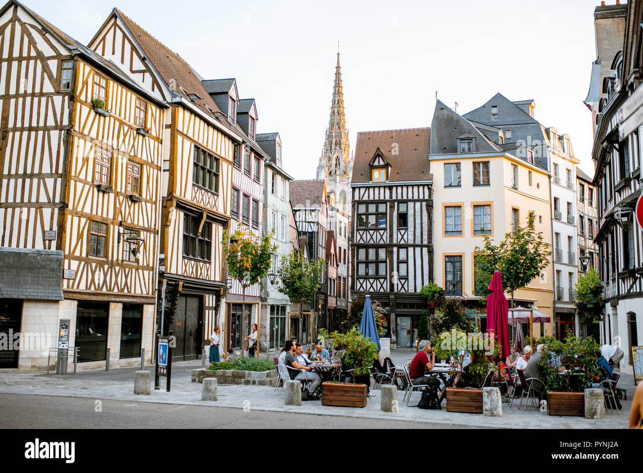 ROUEN, FRANCE - September 03, 2017: Ancient houses on the street of the ...