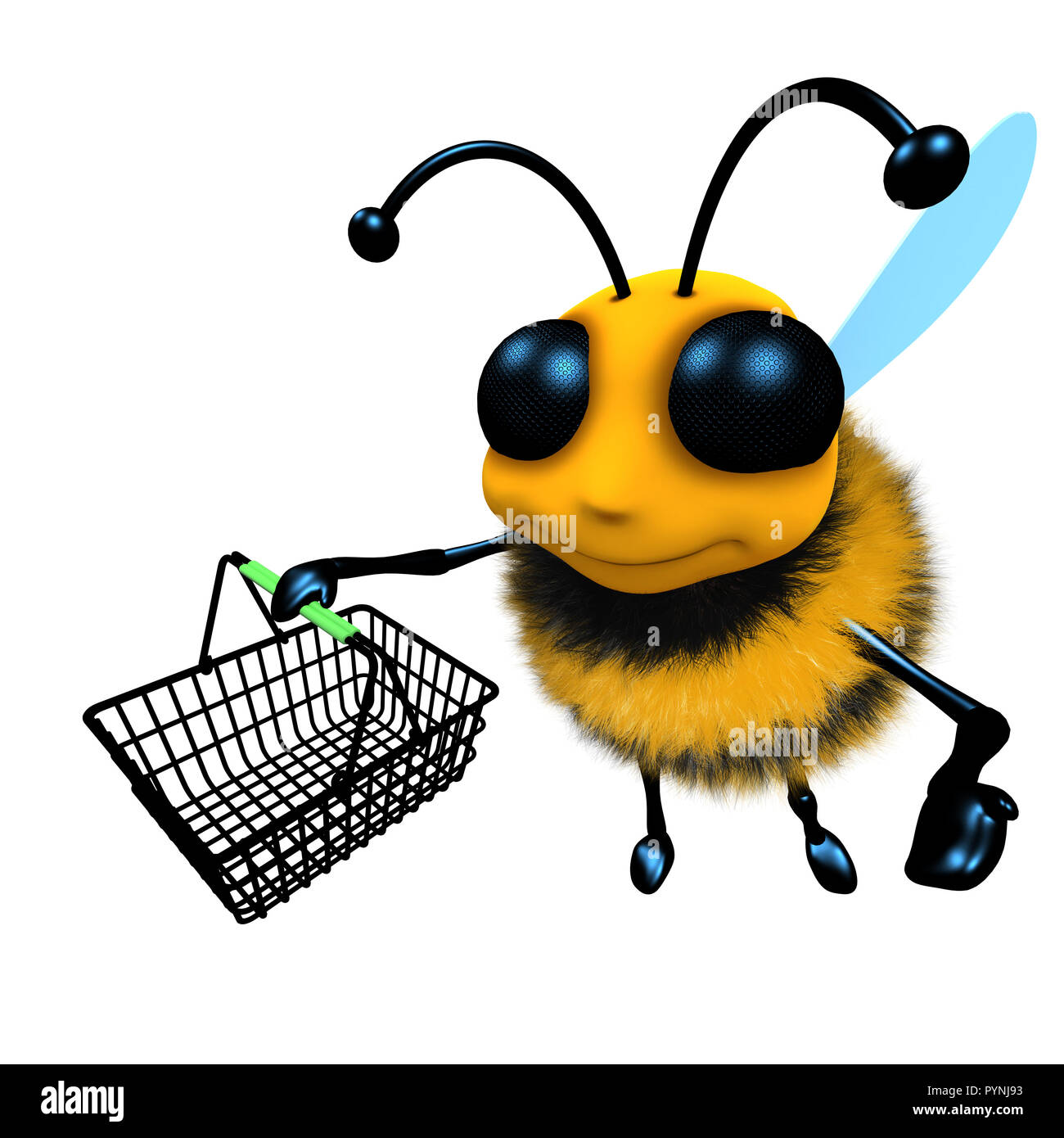 3d render of a funny cartoon honey bee character carrying a shopping ...