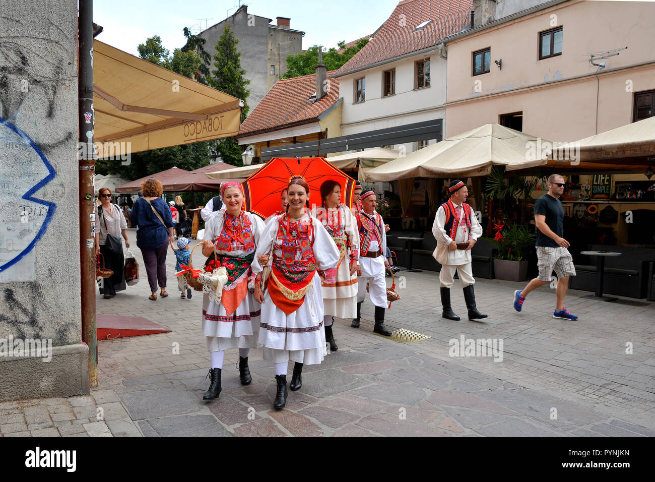 ZAGREB, CROATIA - JULY 15, 2017. Group of people in traditional ...