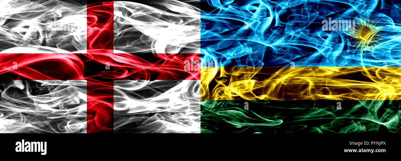 England vs Rwanda, Rwandan smoke flags placed side by side. Thick ...