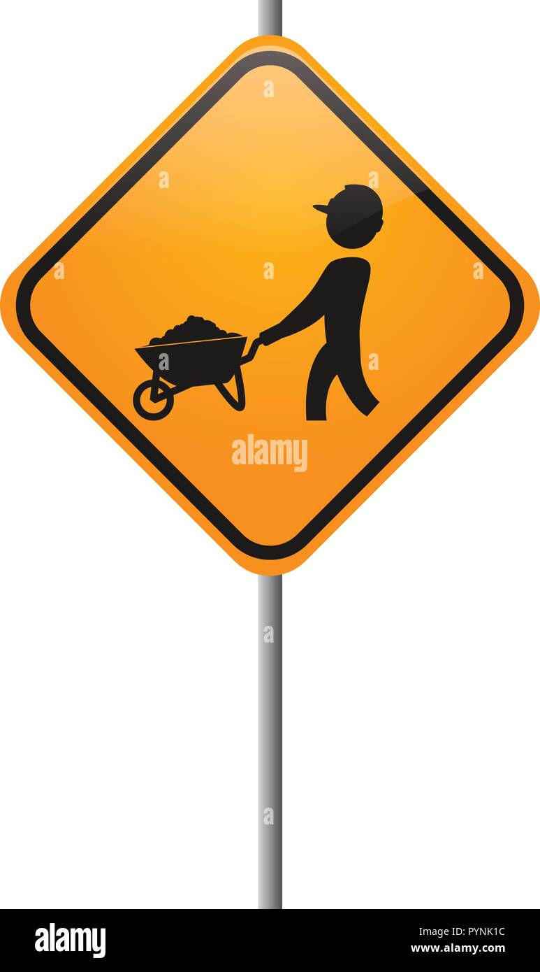 signal construction with worker and wheelbarrow vector illustration ...