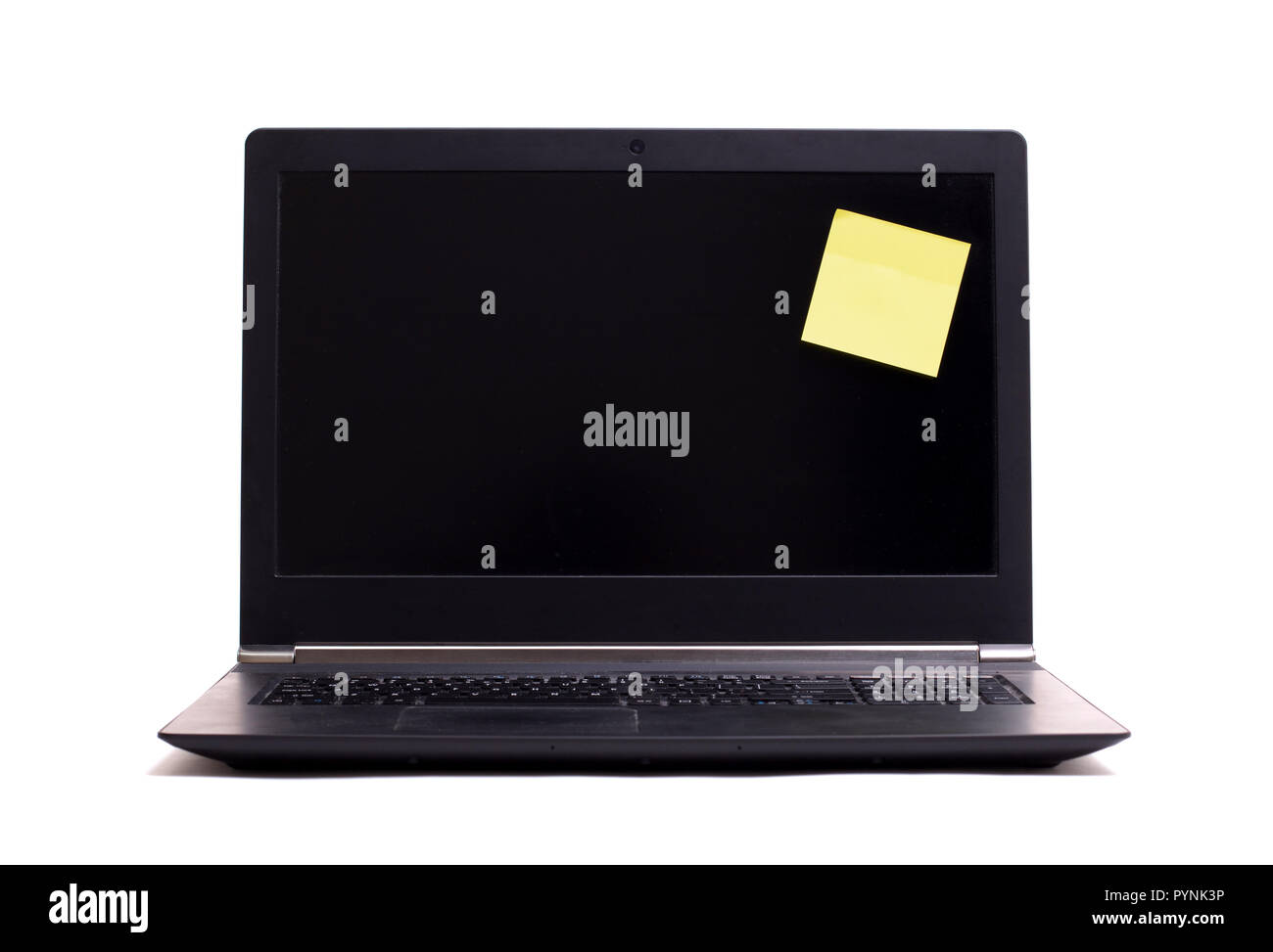 Empty blank post it note on a black laptop, isolated Stock Photo - Alamy