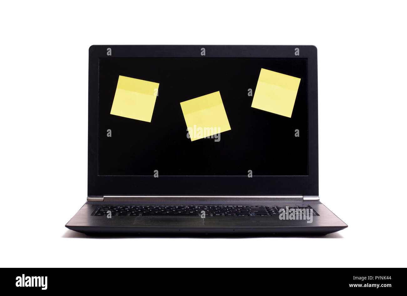 Empty blank post it notes on a black laptop, isolated Stock Photo - Alamy