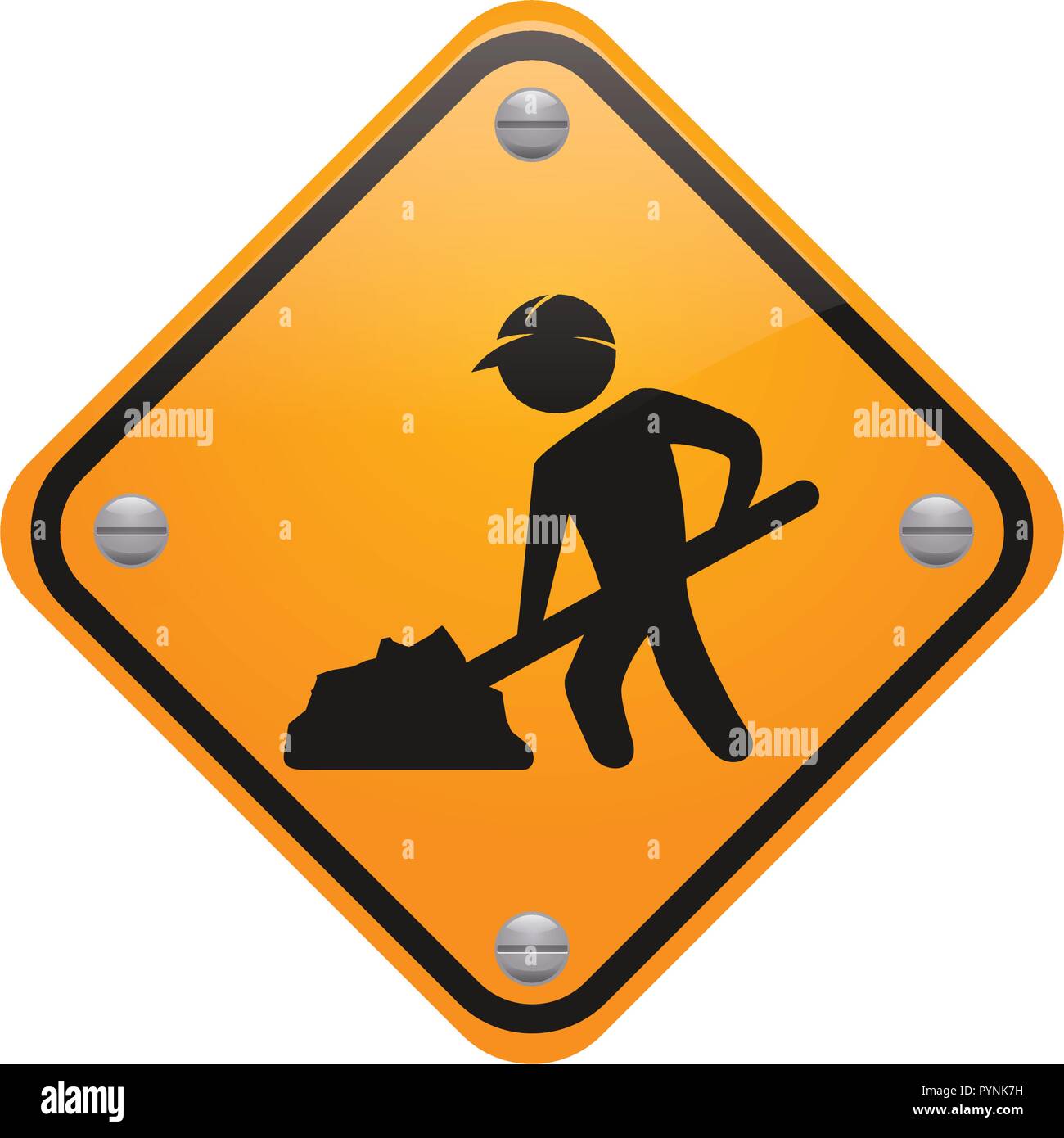 signal with worker builder and shovel silhouette vector illustration ...