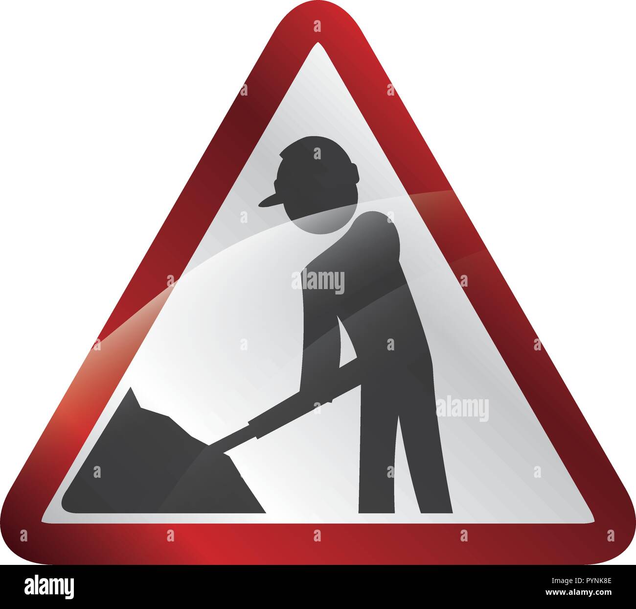 signal with worker builder and shovel silhouette vector illustration ...