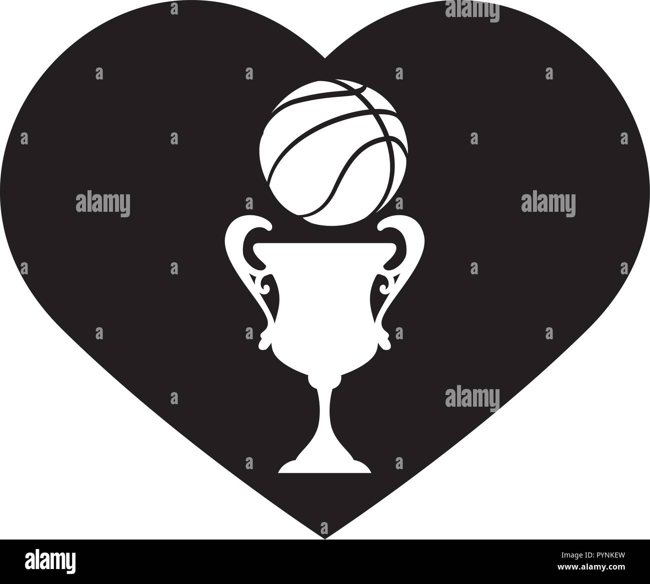 heart with trophy cup award and basketball balloon vector illustration ...
