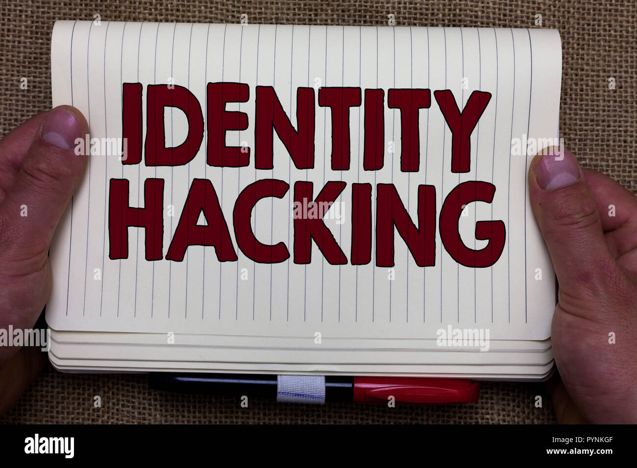 Handwriting text writing Identity Hacking. Concept meaning criminal ...
