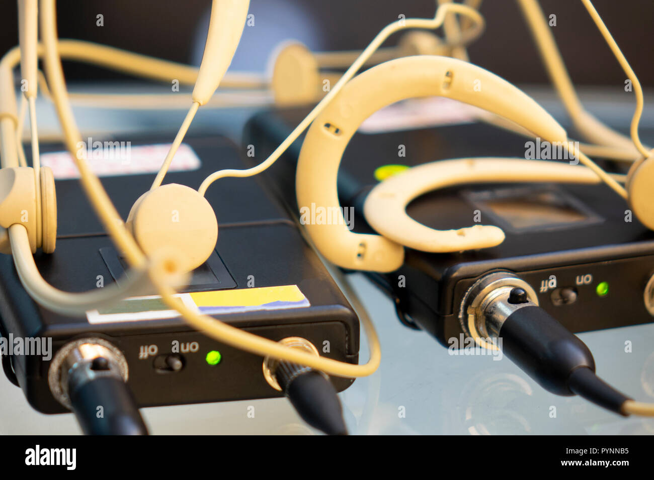 Head set wireless microphones transmitter and two wireless microphone ...