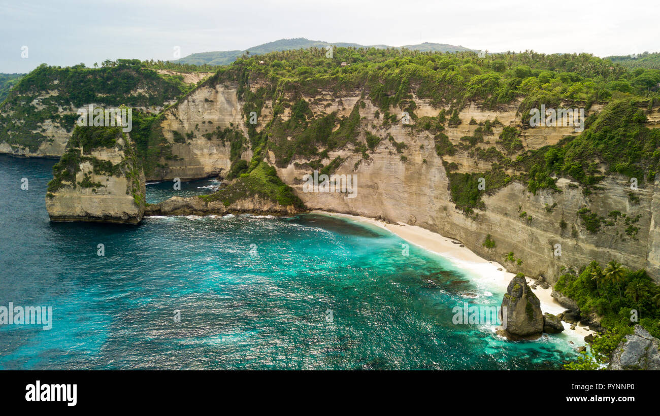 Aerial view of the Korawa beach bay and rocky coastline in the Nusa ...