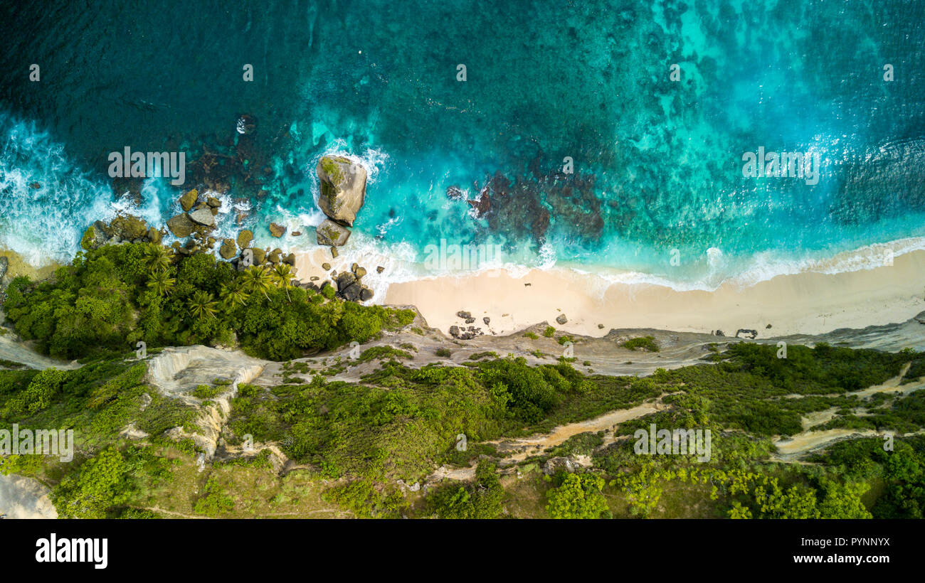Aerial top view of the Korawa beach bay in the Nusa Penida island, near ...