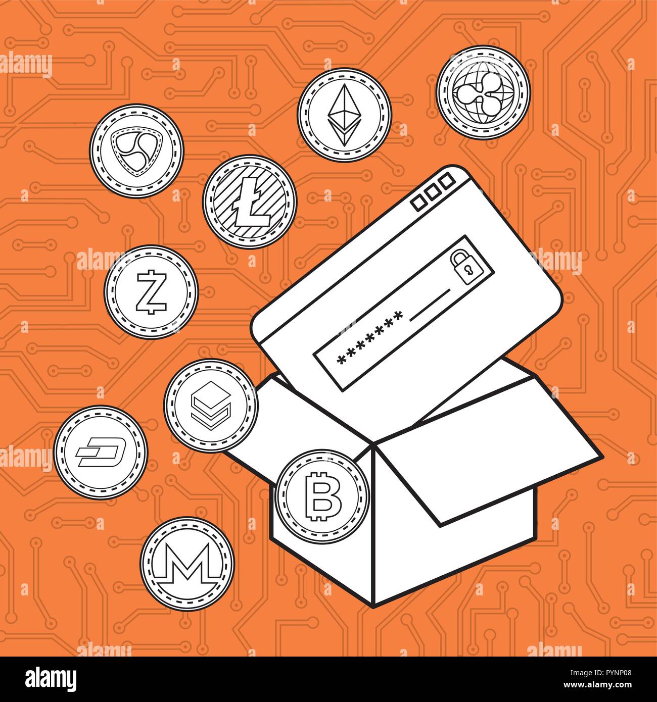 box carton with virtual coins vector illustration design Stock Vector ...
