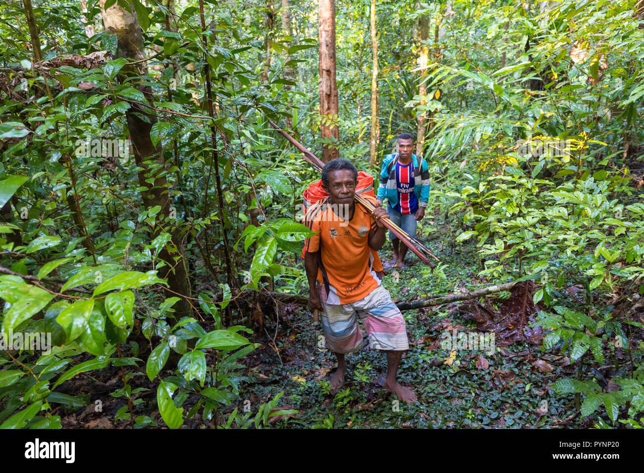TUNGU VILLAGE, ARU ISLANDS, INDONESIA, DECEMBER 05, 2017 : A hunter is ...