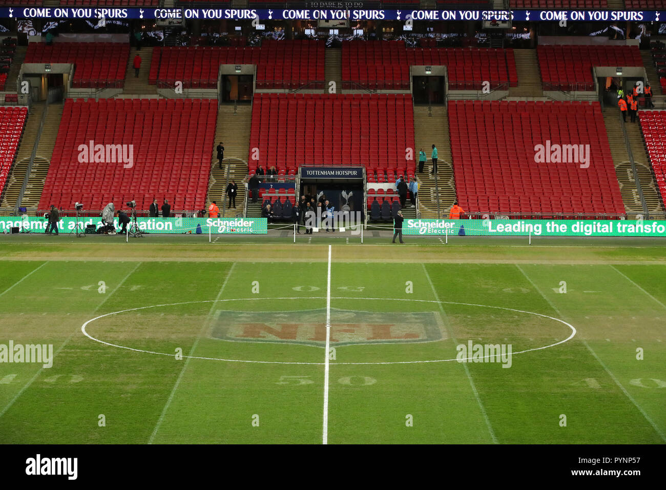 NFL markings still visible on the pitch before the Premier League match ...