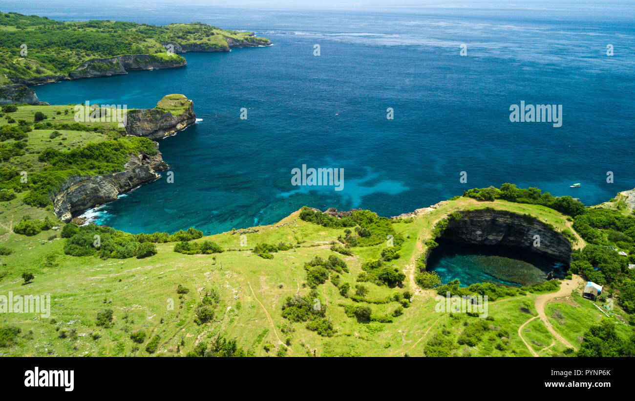 Aerial view of Broken Beach in Nusa Penida island, Bali, Indonesia ...
