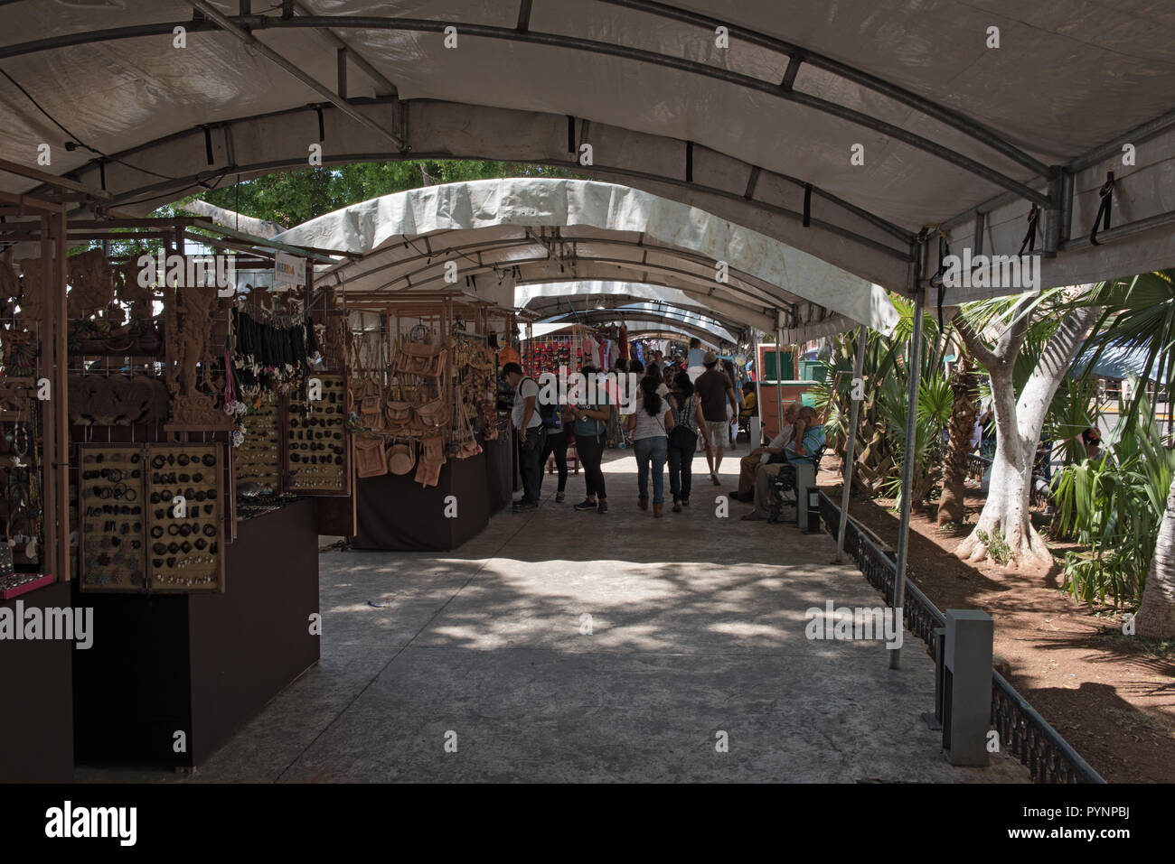 stalls at the street festival in the plaza de la Independencia the ...