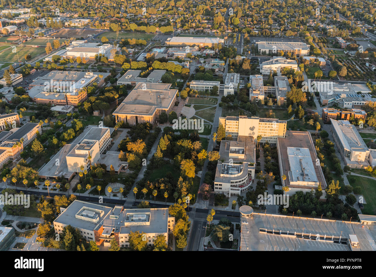 Los Angeles, California, USA - October 21, 2018: Aerial sunset view of ...