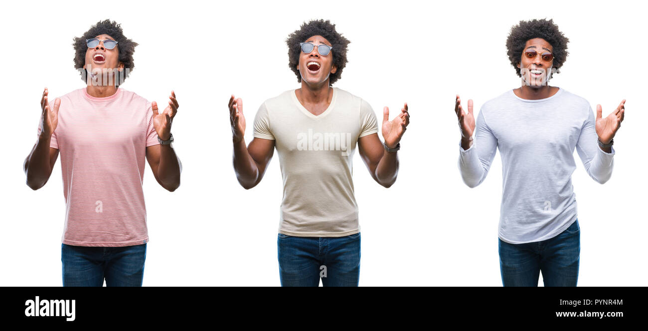 Collage of african american young man wearing sunglasses over isolated ...