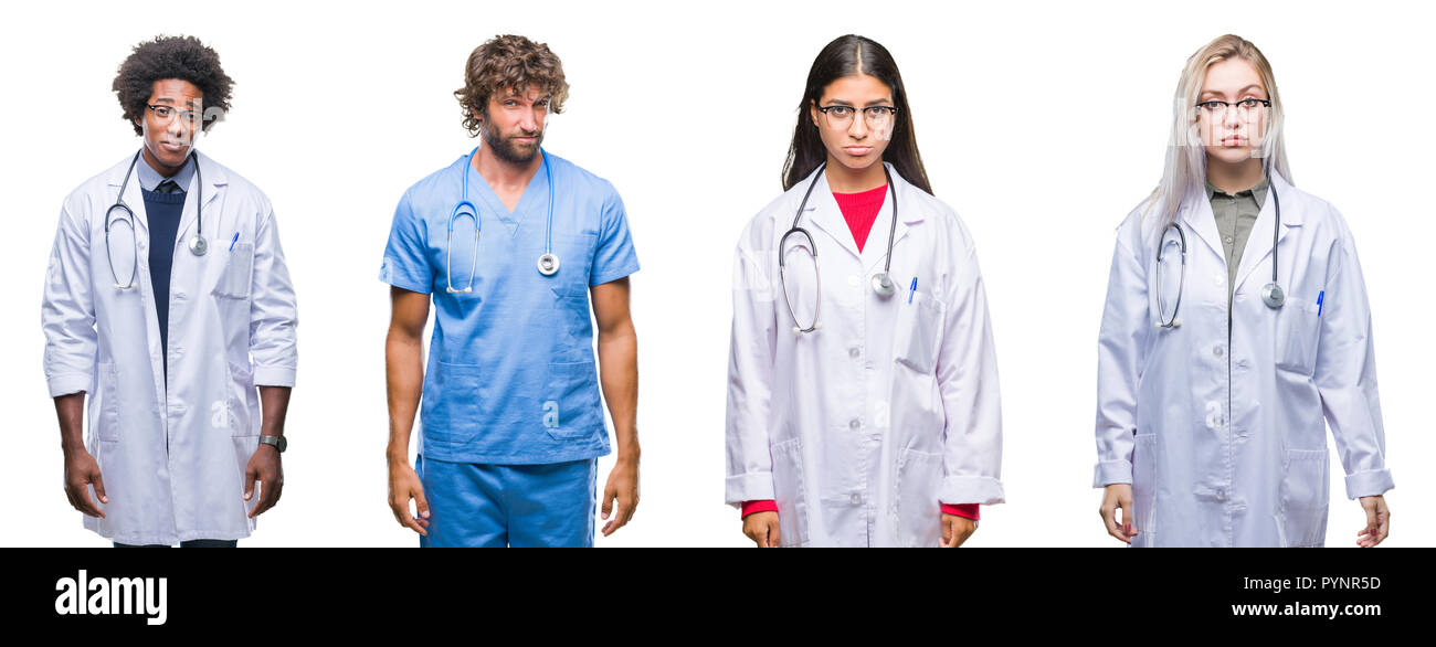 Collage of group of doctor, nurse, surgeon people over isolated ...
