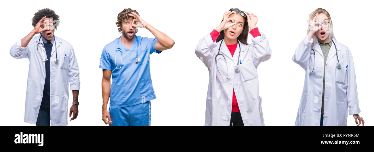 Collage of group of doctor, nurse, surgeon people over isolated ...