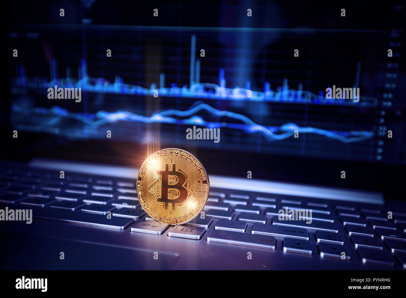 Financial growth concept with golden Bitcoins ladder on forex chart ...