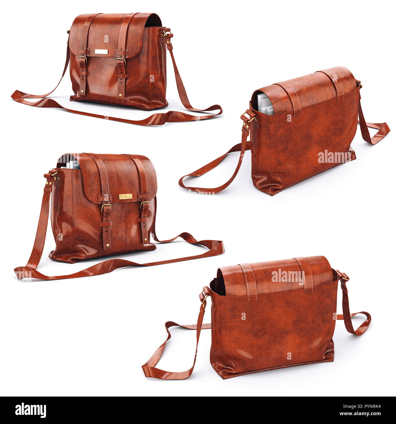 3d brown leather case on white background Stock Photo - Alamy