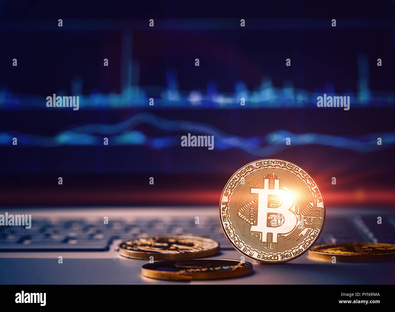 Bitcoins and New Virtual money concept, chart on background Stock Photo ...