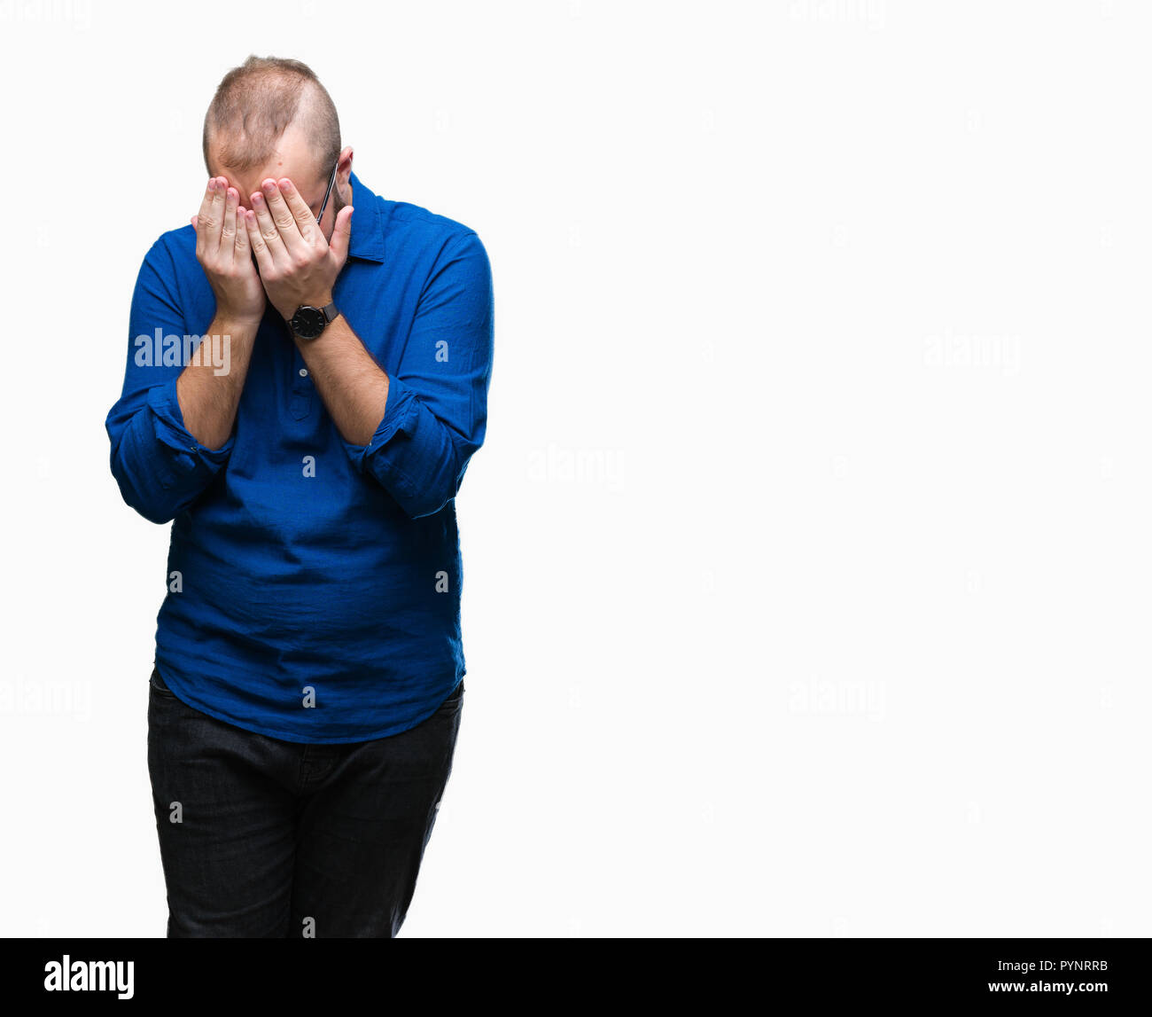 Young caucasian hipster man wearing glasses over isolated background ...