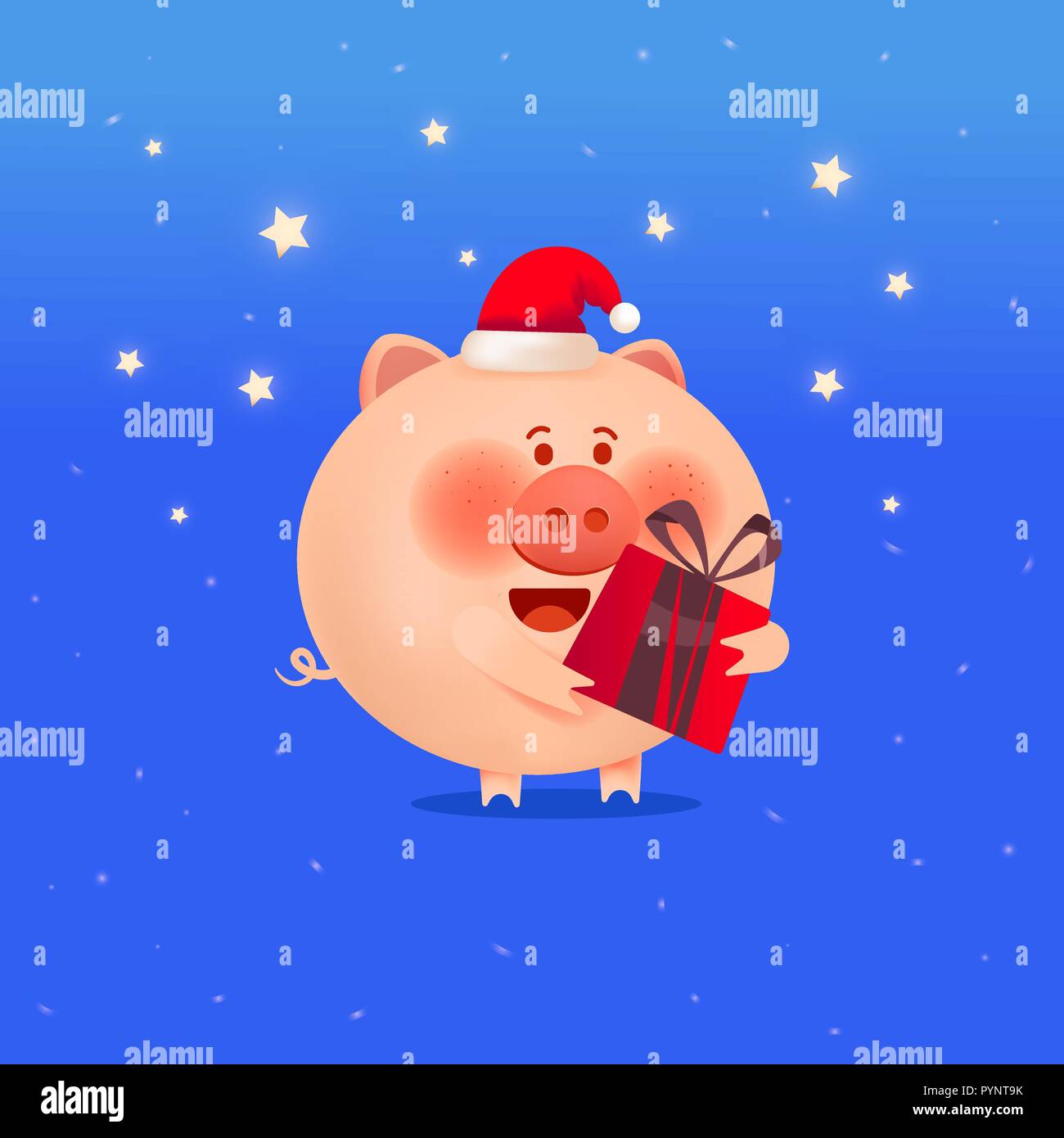 Santa pig with a gift. The year of the pig. Holiday greeting card ...