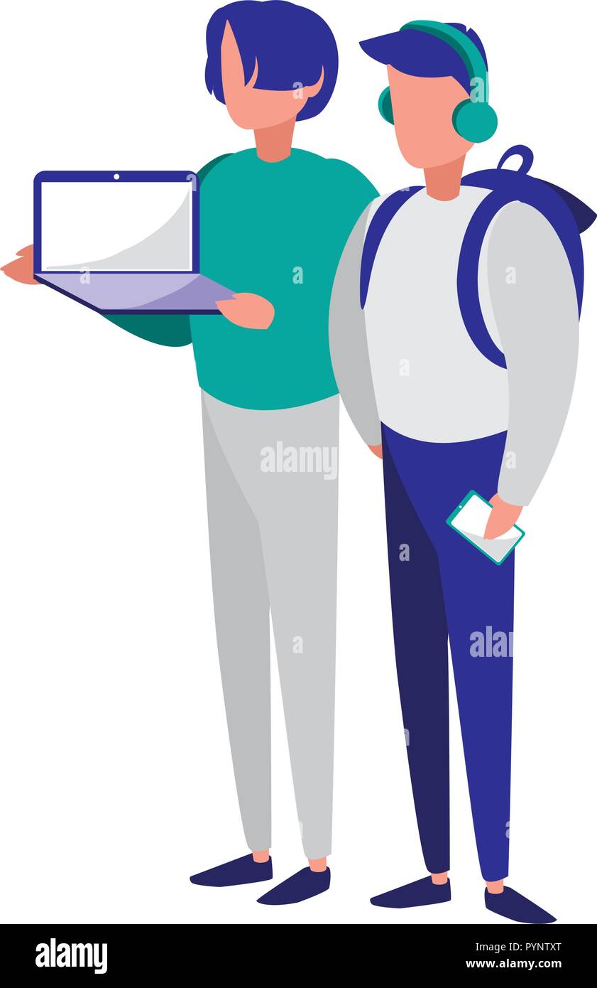 young men with laptop vector illustration design Stock Vector Image ...