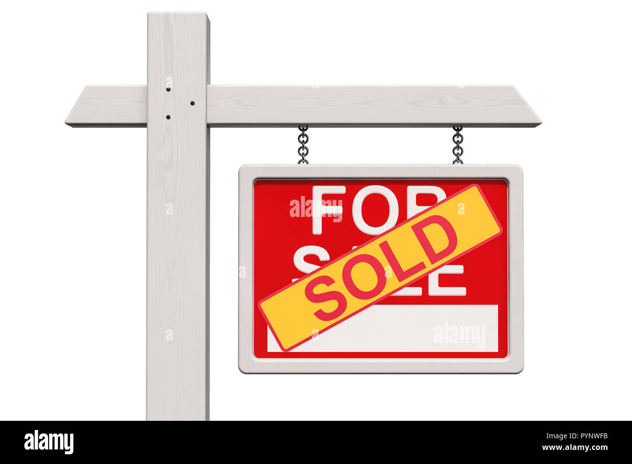 For Sale Real Estate Sign with Sold sticker, 3D rendering isolated on ...