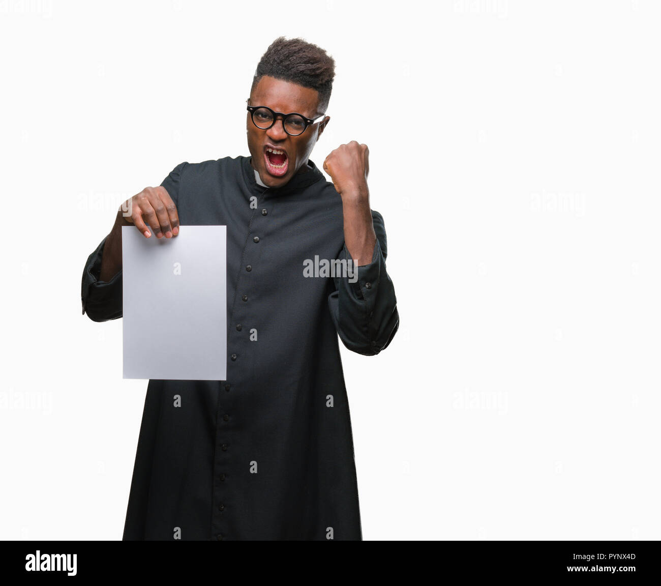 Young african american priest man over isolated background holding ...