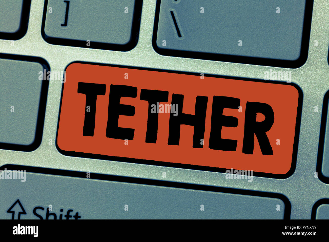 Writing note showing Tether. Business photo showcasing use smartphone ...