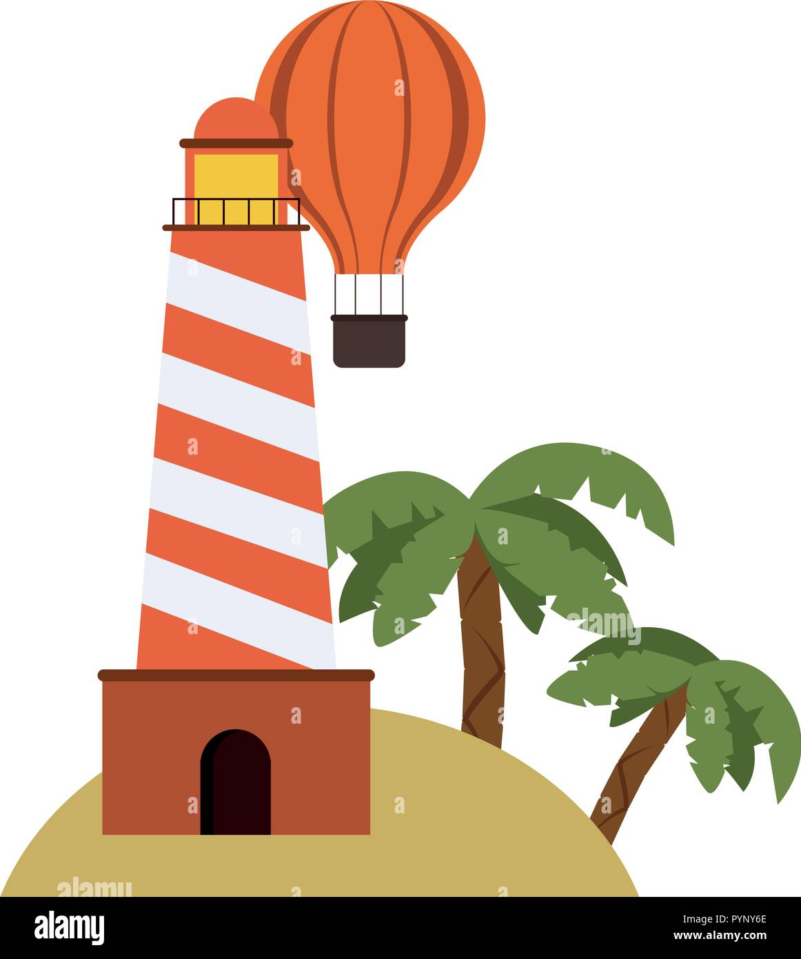 lighthouse in beach with hot air balloon vector illustration graphic ...